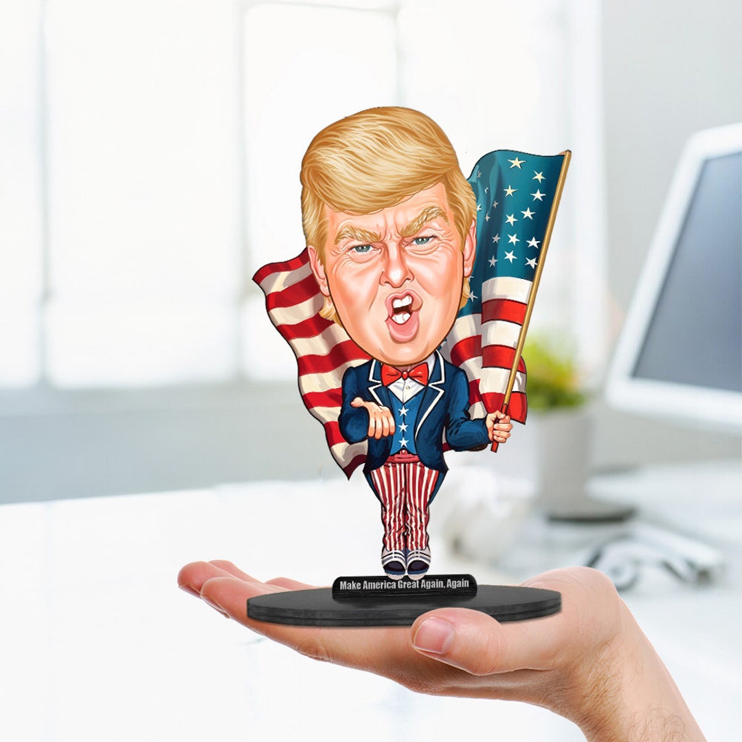 President Wooden Cartooned Figurine Trinket, Unique Wooden Sculpture ...