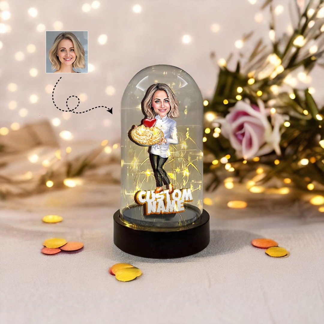 Personalized LED Light Glass Dome With Custom Photo Chef Cartoon ...