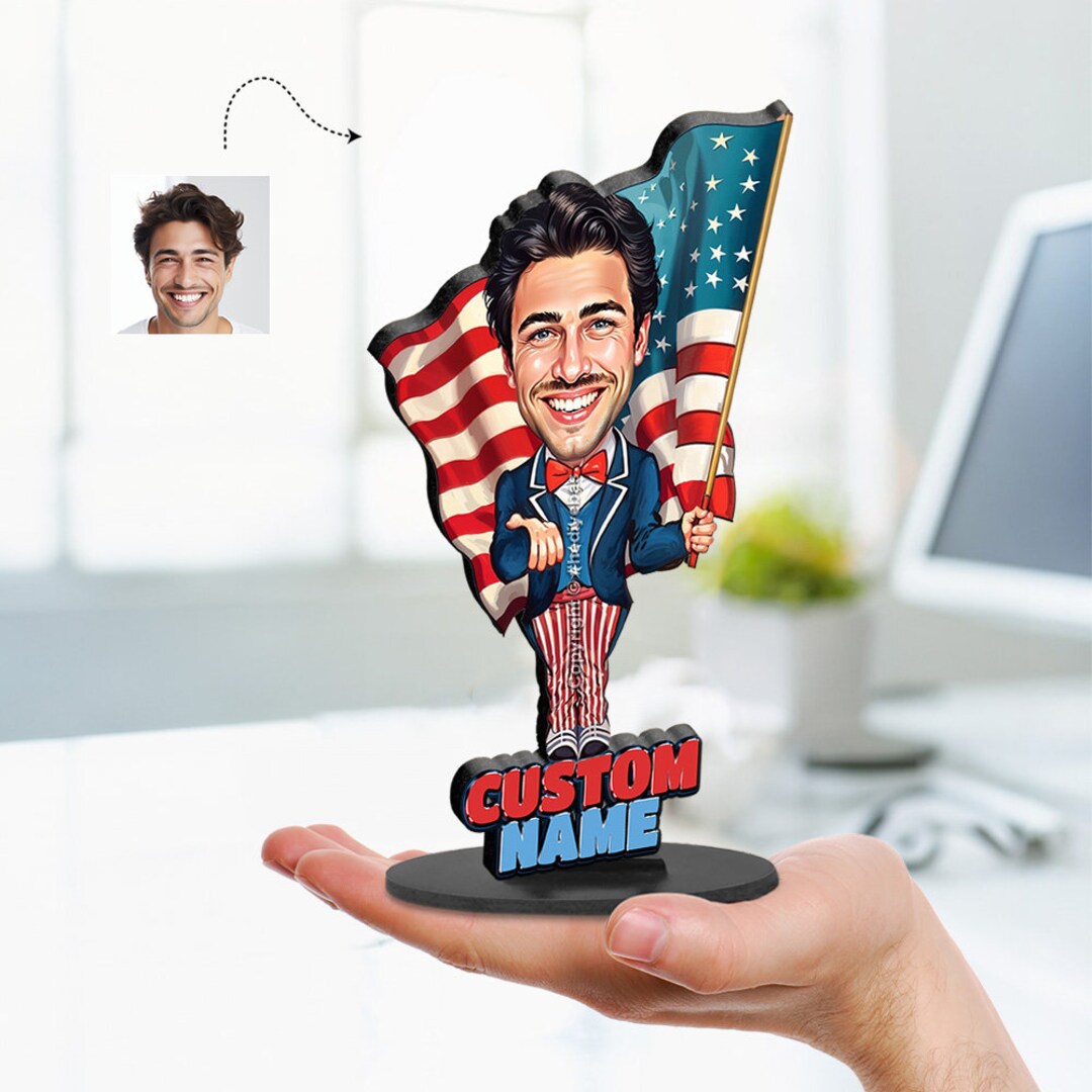 Personalized Independence Day Gift, 3D Wooden Figurine Trinket, Custom ...