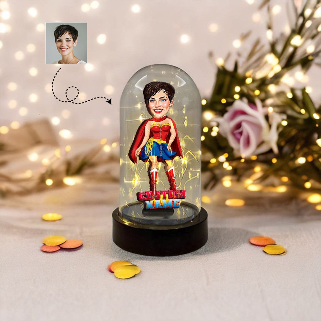 Personalized LED Light Superhero Cartoon Figurine With Glass Dome From ...