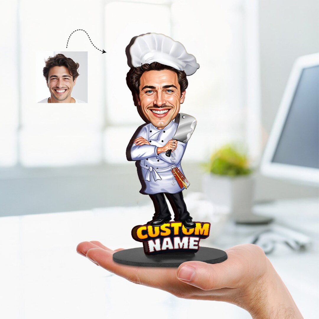 Personalized 3D Wooden Chef Gifts for Him Set, Figurine Trinket, Custom ...