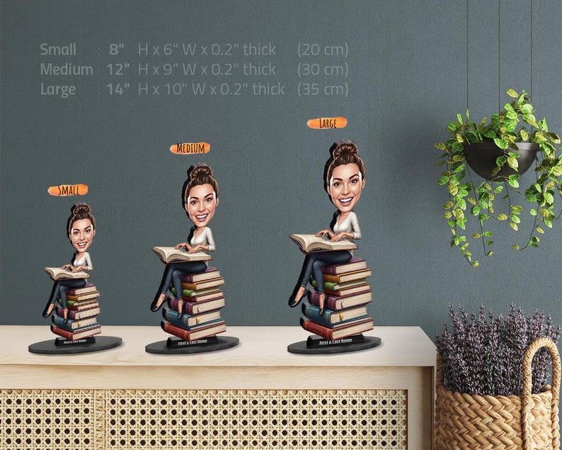 Personalized Book Lover Figurine | Custom Student Caricature With Books | Unique Figurine ...