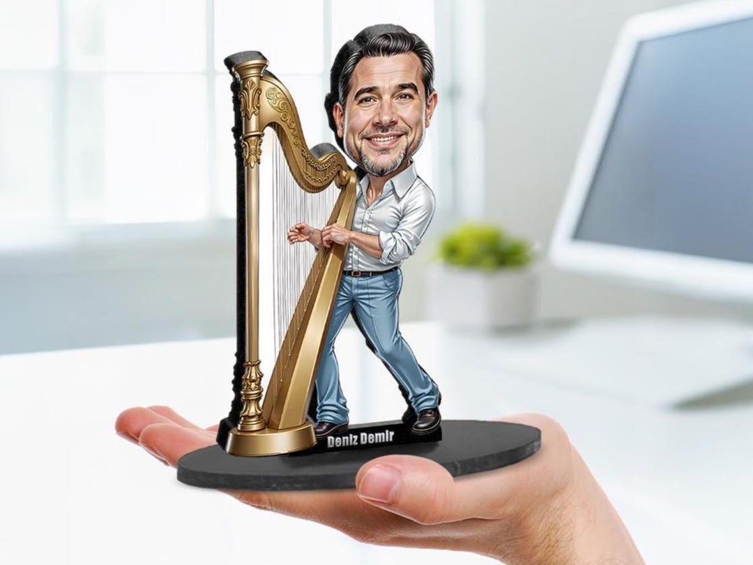Harp Player Figurine Gift | Custom Harpist Musician Caricature From ...