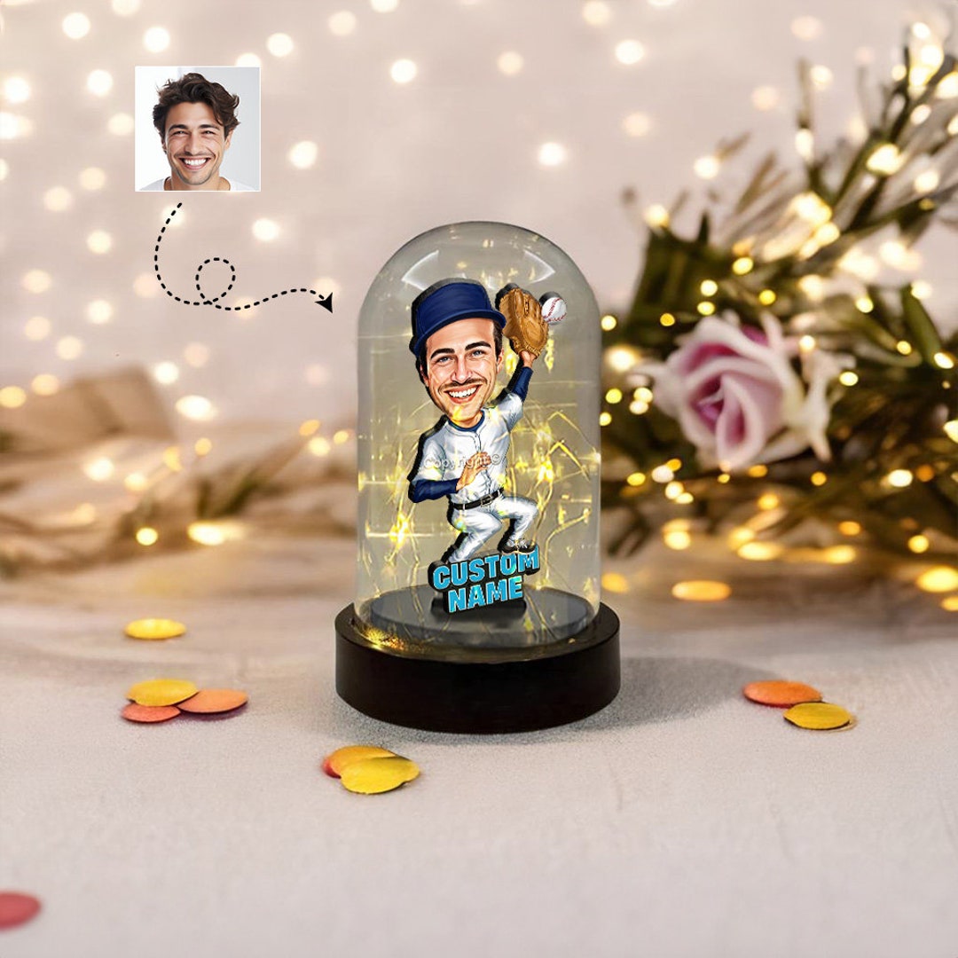 Personalized LED Light Glass Dome Baseball Gifts for Men 3D Wooden ...