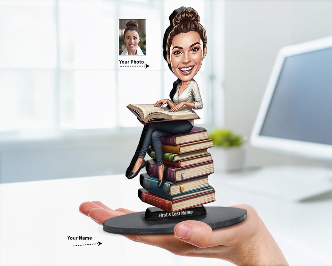 Personalized Book Lover Figurine | Custom Student Caricature With Books ...