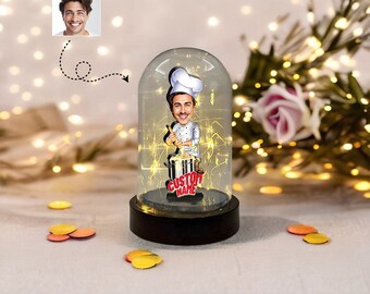 Personalized LED Light Glass Dome With Custom Photo Chef Cartoon ...