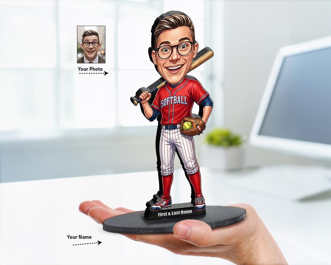 Male Softball Player Caricature | Mens Slowpitch League MVP Award ...