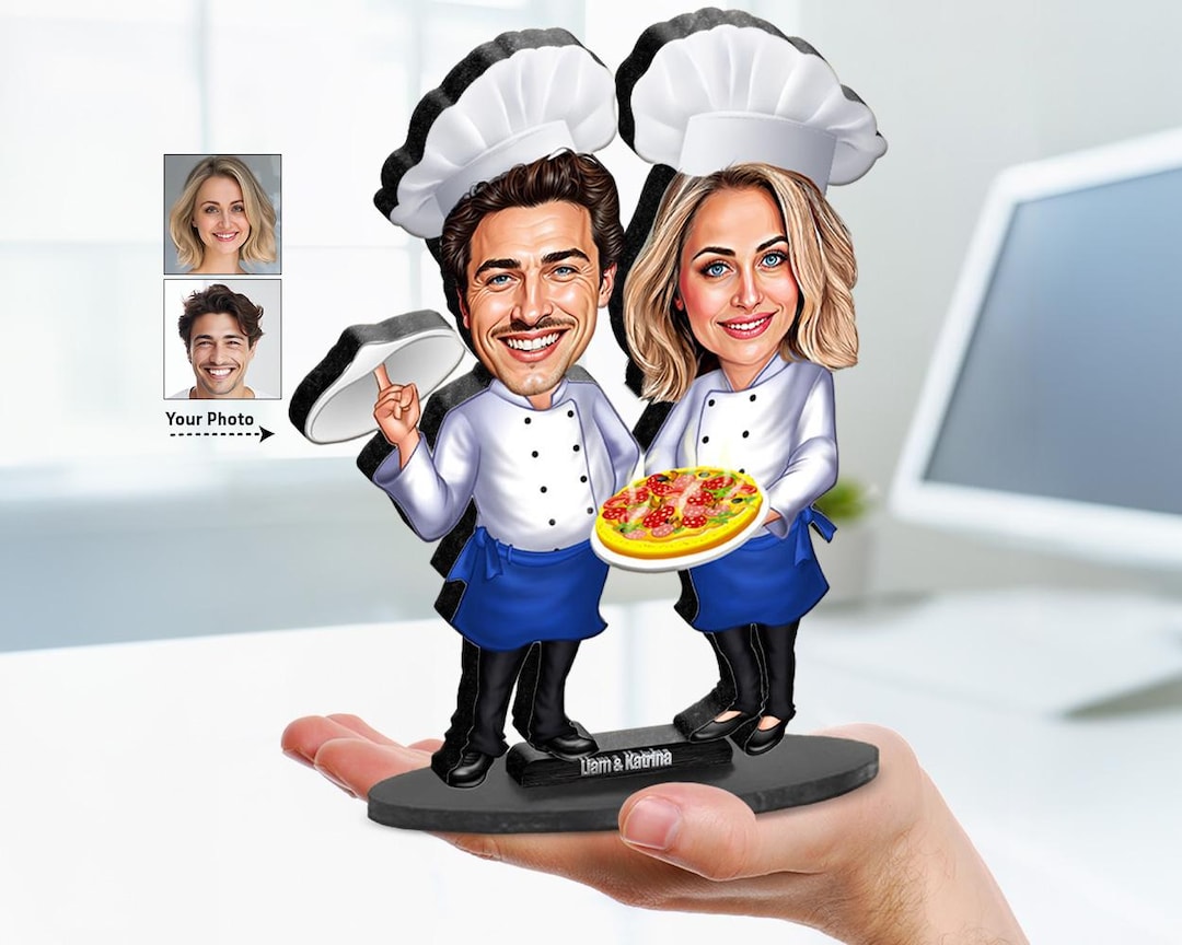 Custom Funny Pizza Chef Cartoon Portraits Caricature Portrait From Your ...
