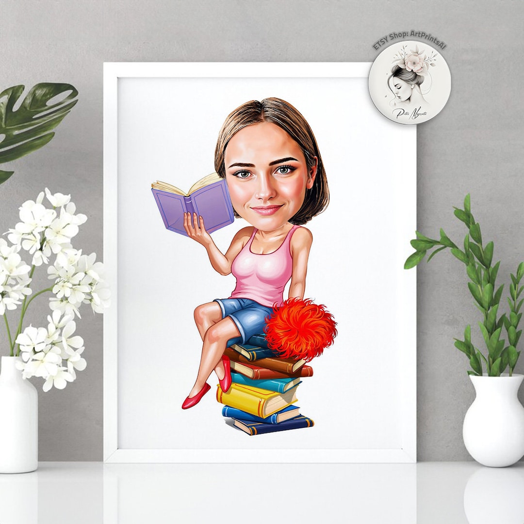 Personalized Librarian Cartoon Portrait, Drawing From Photo, Librarian ...