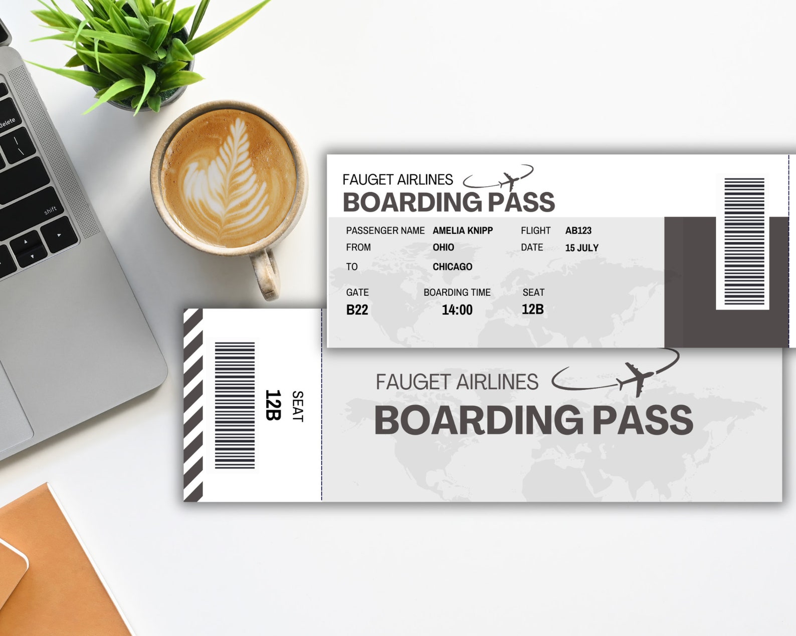 Professional Boarding Pass Airlines Ticket Template, Printable Airline ...