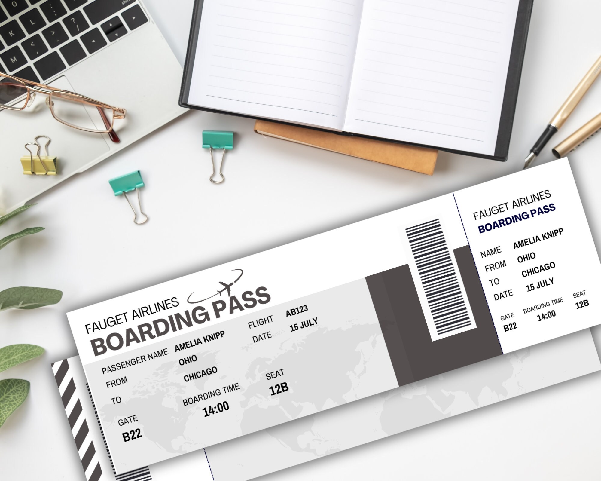 Professional Boarding Pass Airlines Ticket Template, Printable Airline ...