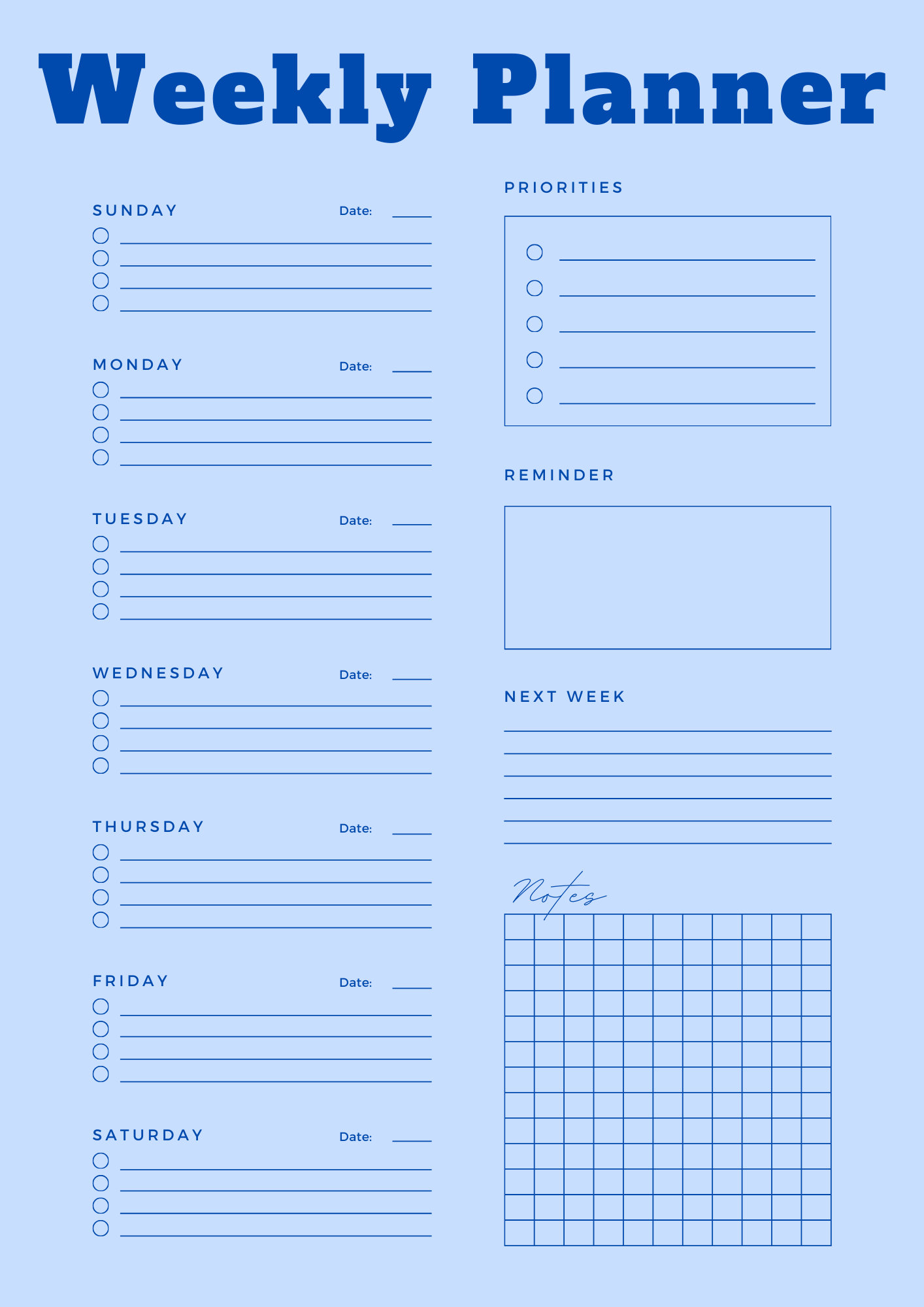 Stylish Blue Weekly Planner for Efficient Time Management - Plan ...
