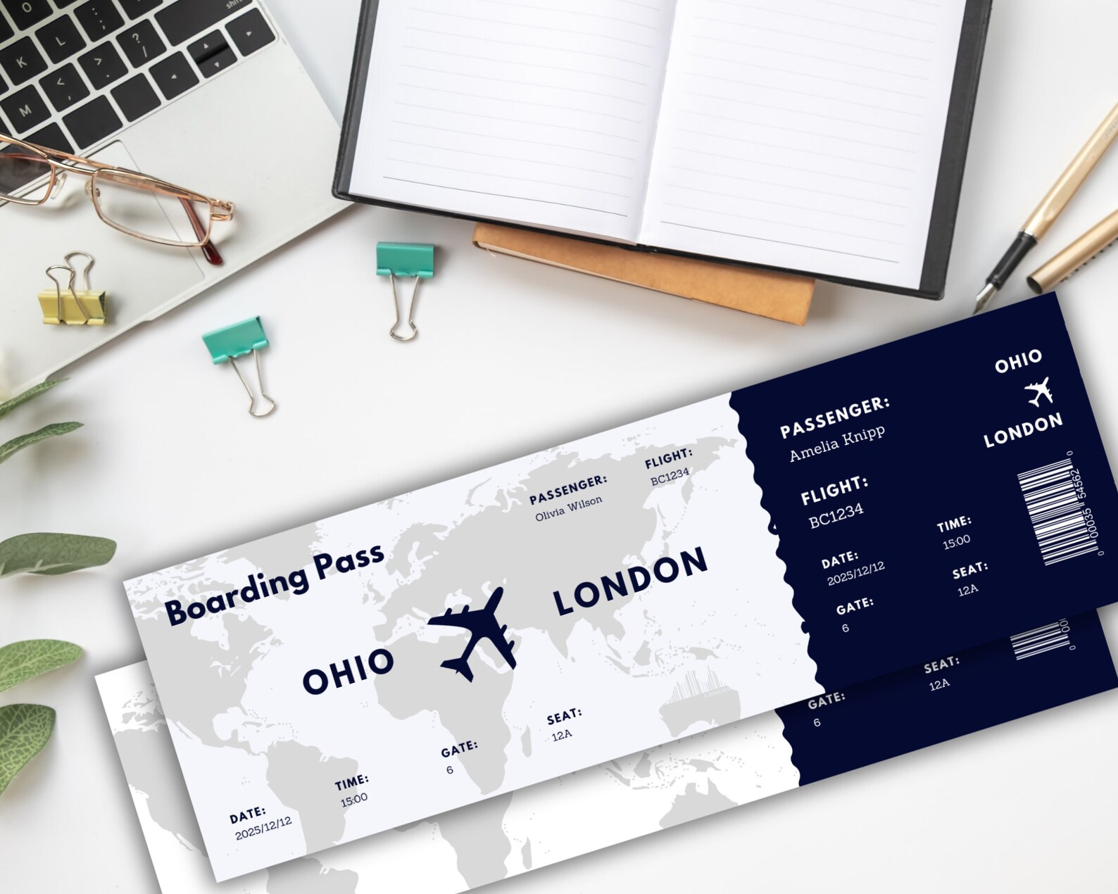 Modern Boarding Pass Airlines Ticket Template, Printable Airline Ticket ...