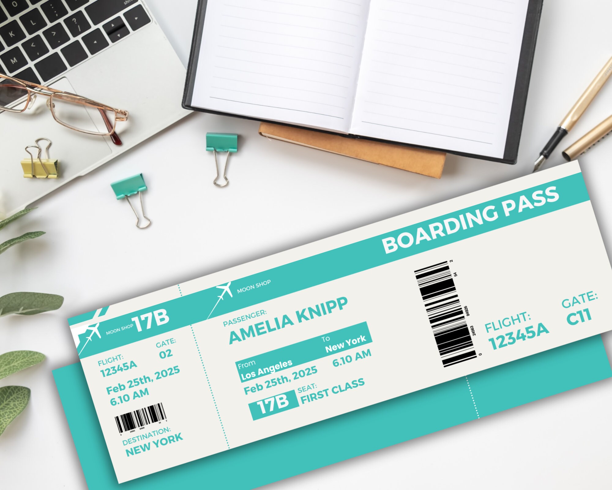 Simple Boarding Pass Airlines Ticket Template, Printable Airline Ticket ...