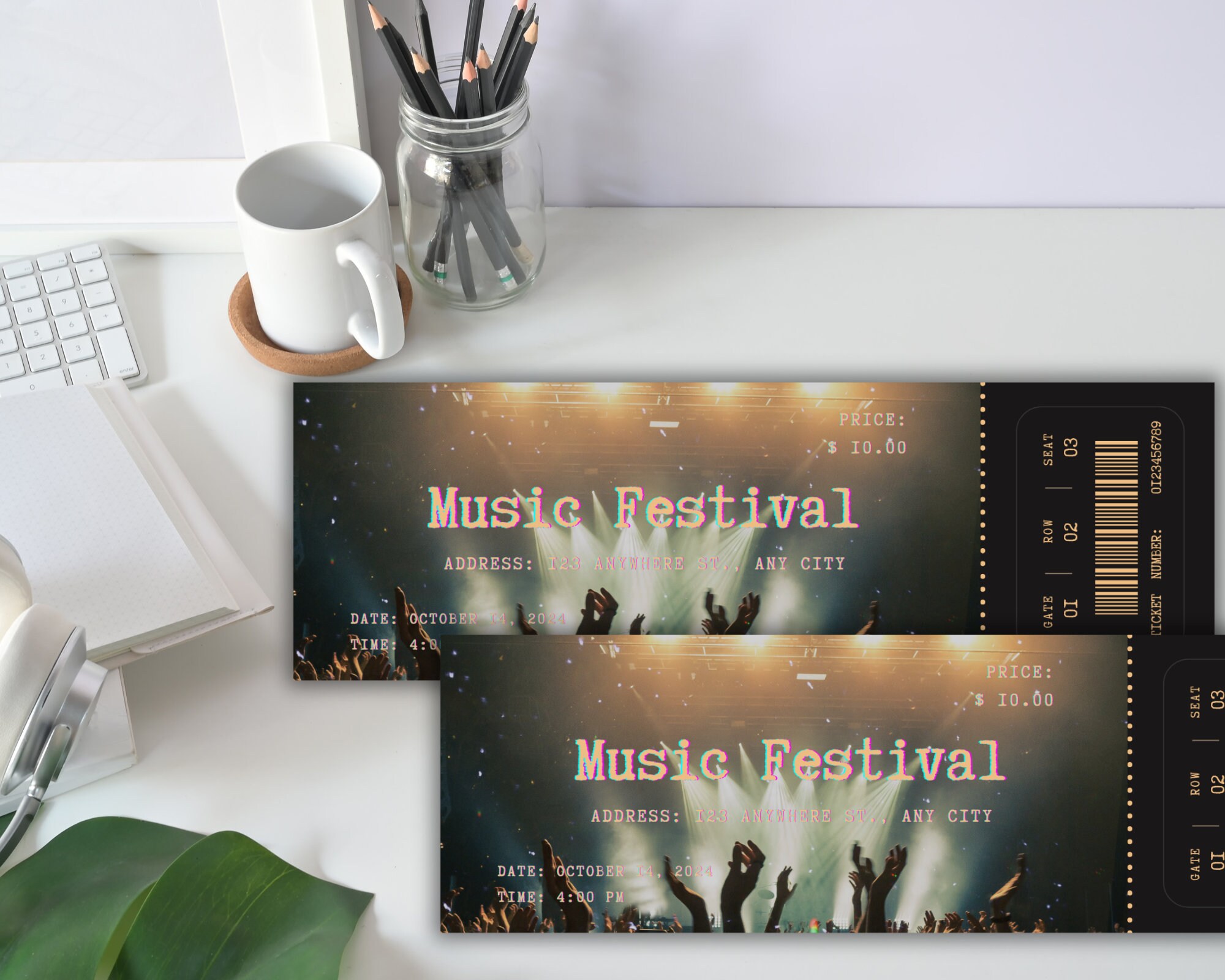 Black Music Festival Ticket Template, Printable Music Ticket, Music ...