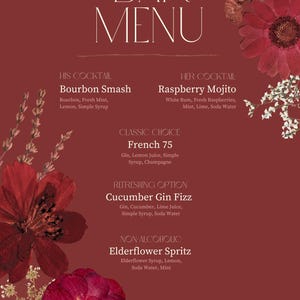 Elegant and Stylish Floral Themed Wedding Menu and Bar Menu Templates ...