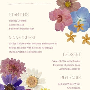 Elegant and Stylish Floral Themed Wedding Menu and Bar Menu Templates ...