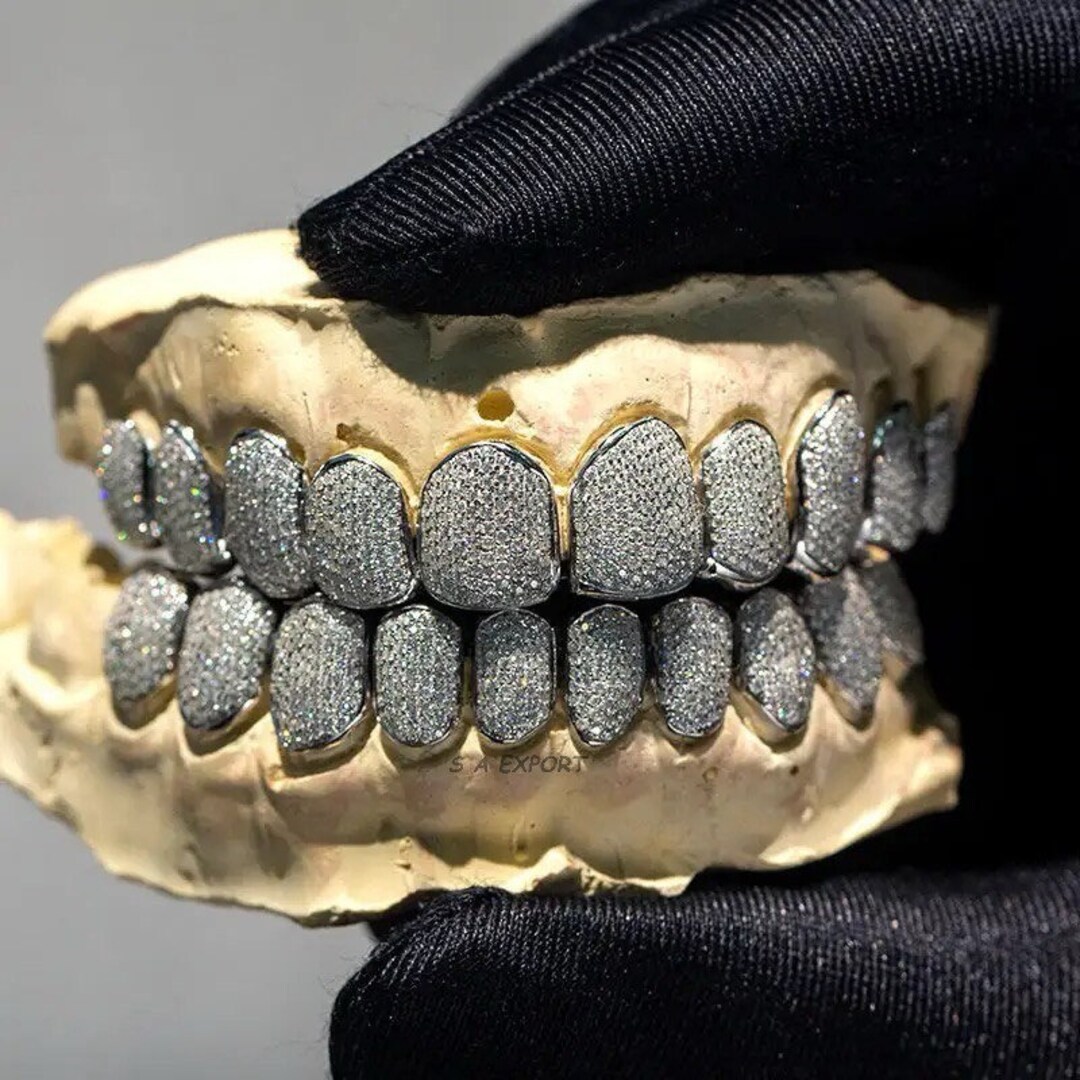 Fully Iced 10 Top & 10 Bottom Custom Moissanite Grillz 925 Silver ...