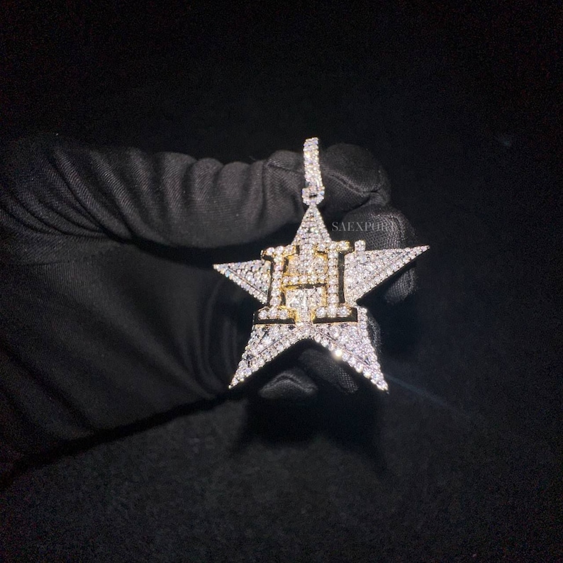 Iced Out Moissanite Star Pendant, 925 Silver Custom Rapper Jewelry - Etsy