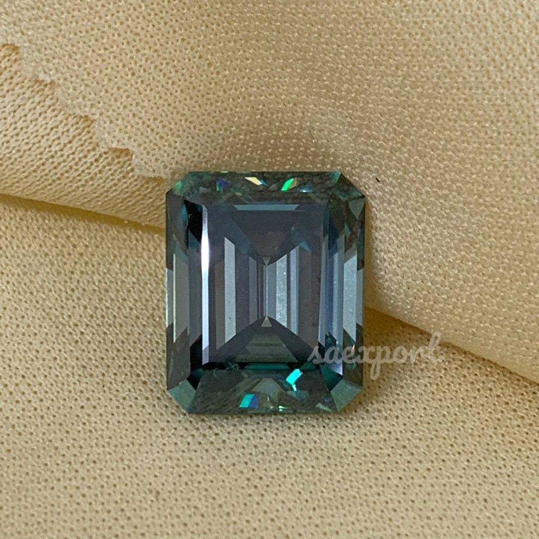 13 Crt Deep Blue Color Emerald Cut Loose Moissanite/handmade Moissanite ...