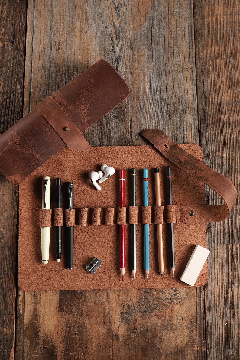 Pencil Roll Leather Pencil Roll Pen Pouch Artist Roll - Etsy