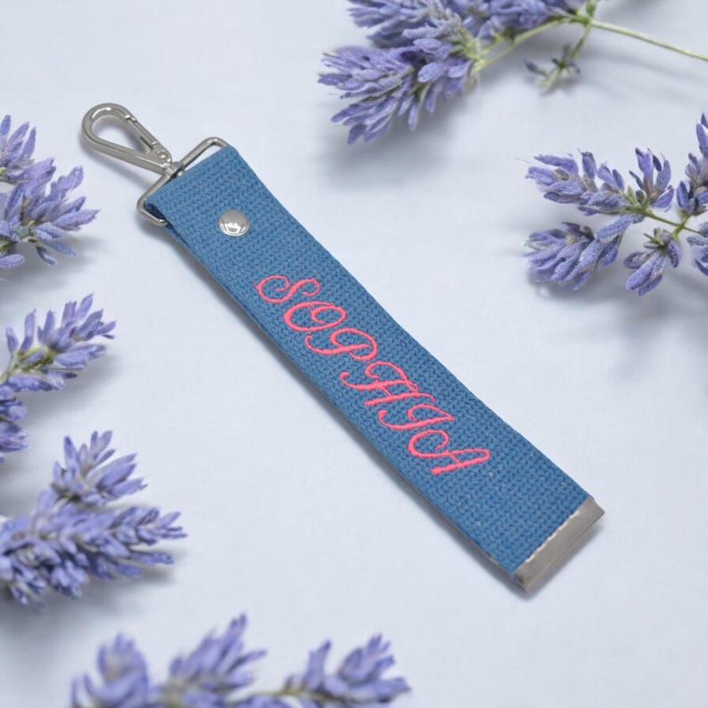 Personalized Embroidered Name Keychain, Custom Key Fob Tag, Fabric Key ...