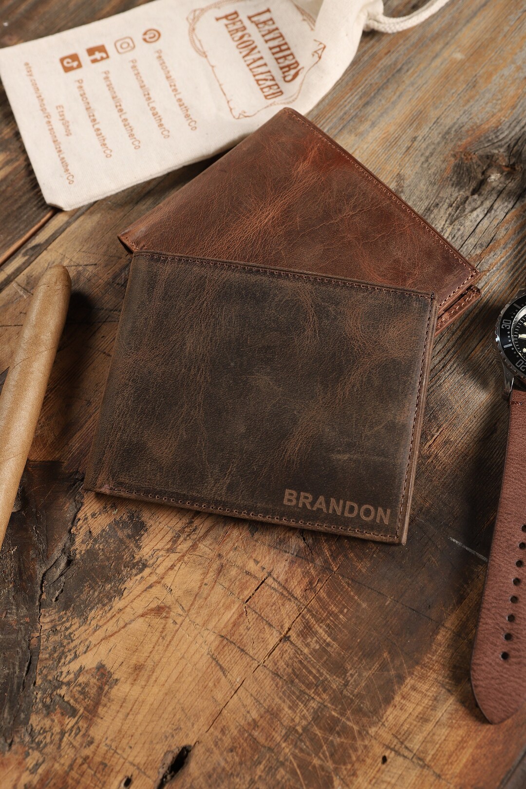 Slim Wallet, Monogram WALLET, Personalized Gift for Him, Full Grain ...