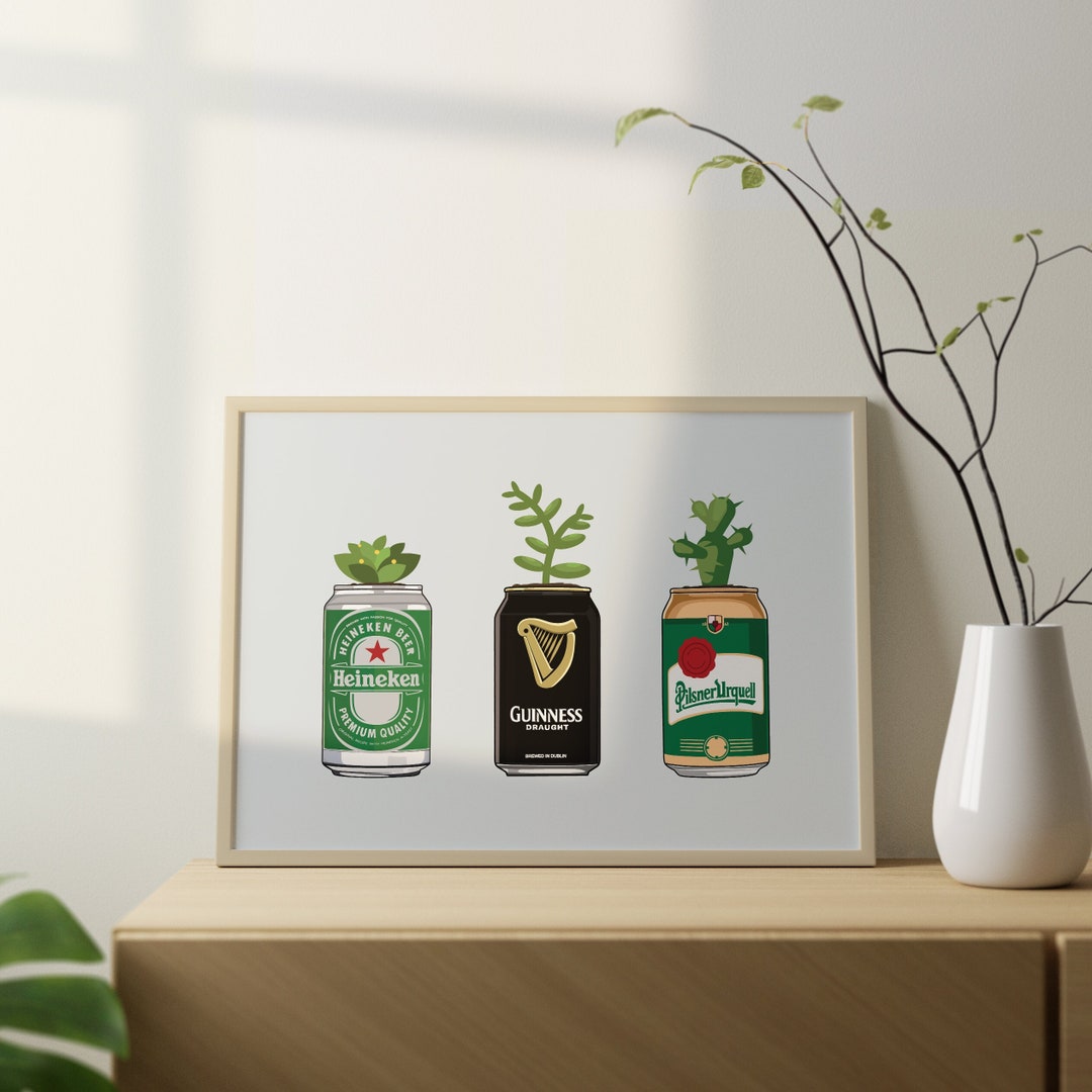 Beer Can Planter Print: Guinness, Heineken, Pilsner Urquell (digital ...