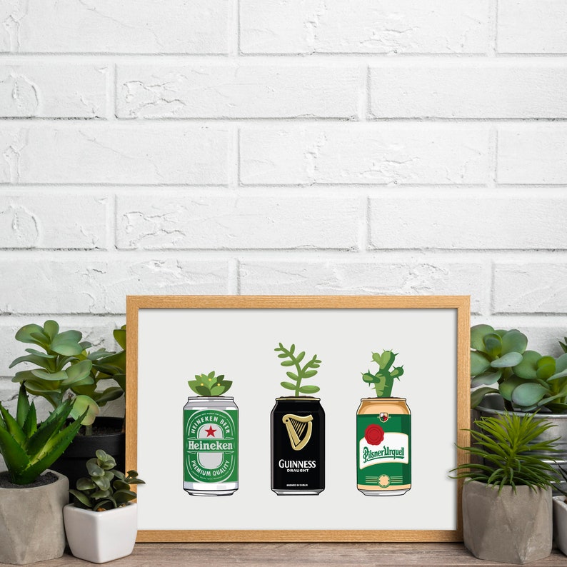 Beer Can Planter Print: Guinness, Heineken, Pilsner Urquell (digital ...