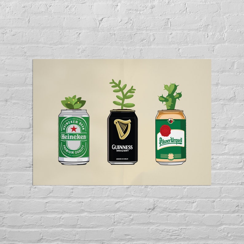 Beer Can Planter Print: Guinness, Heineken, Pilsner Urquell (digital ...