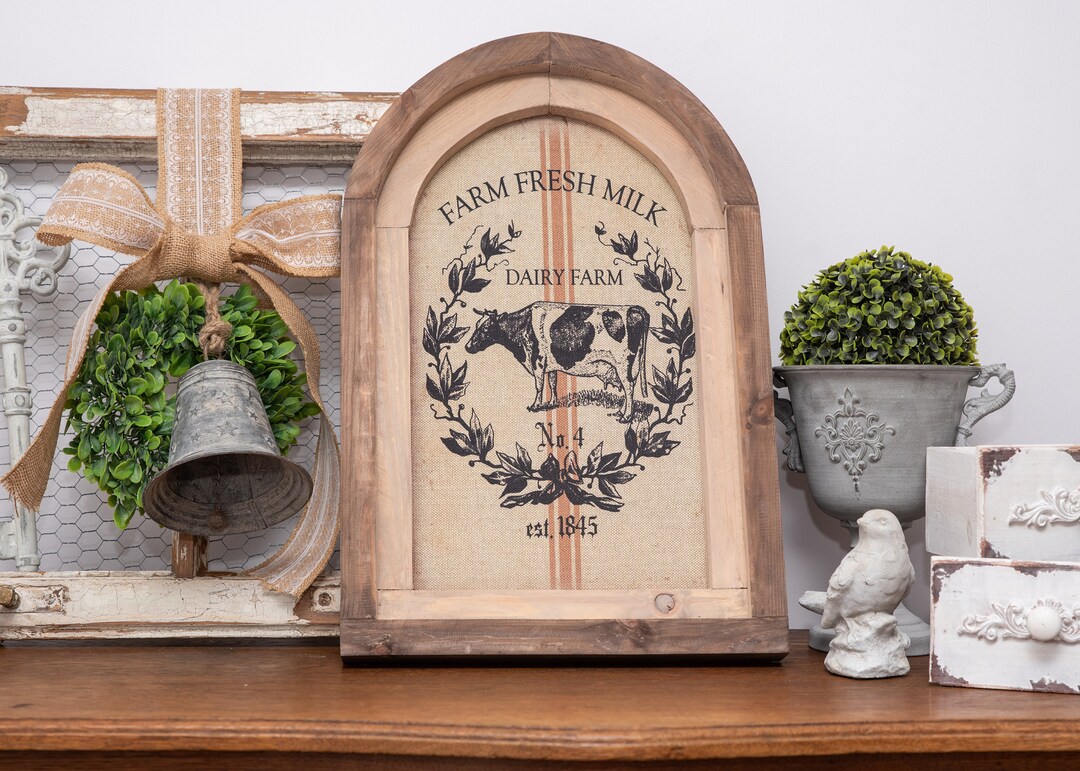 Farm Fresh Milk, Cow, Rustic ,kitchen Wall Art Decor, Farmhouse Arched ...