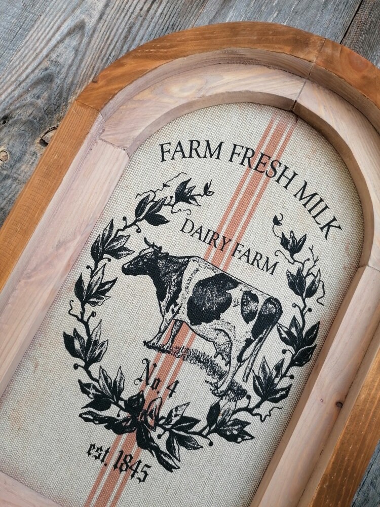 Kitchen Wall Art Decor, Farm Fresh Milk, Cow, Rustic , Farmhouse Arched ...