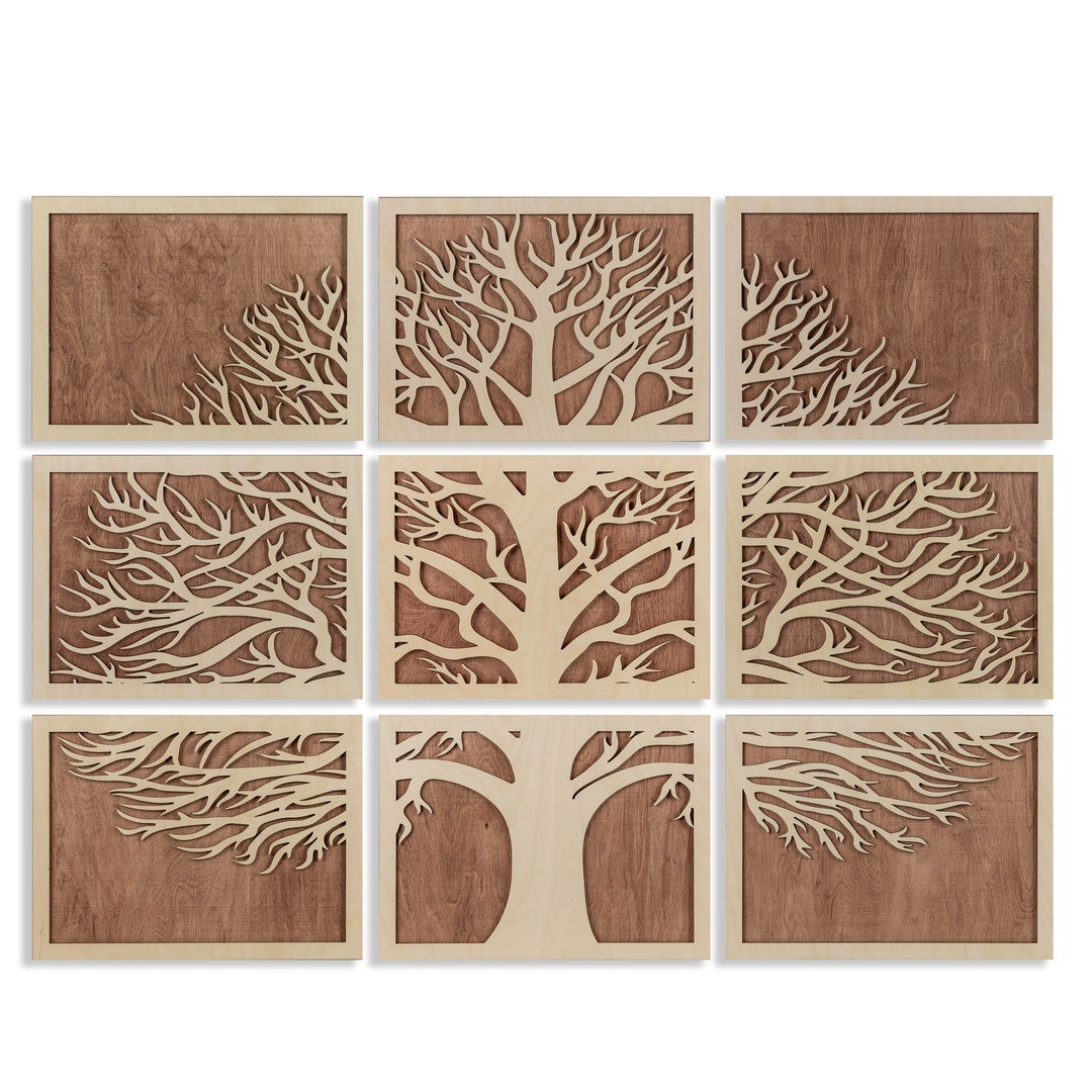TREE OF LIFE, Set of 9, Wooden Wall Art Decor, Forest, Farmhouse ...
