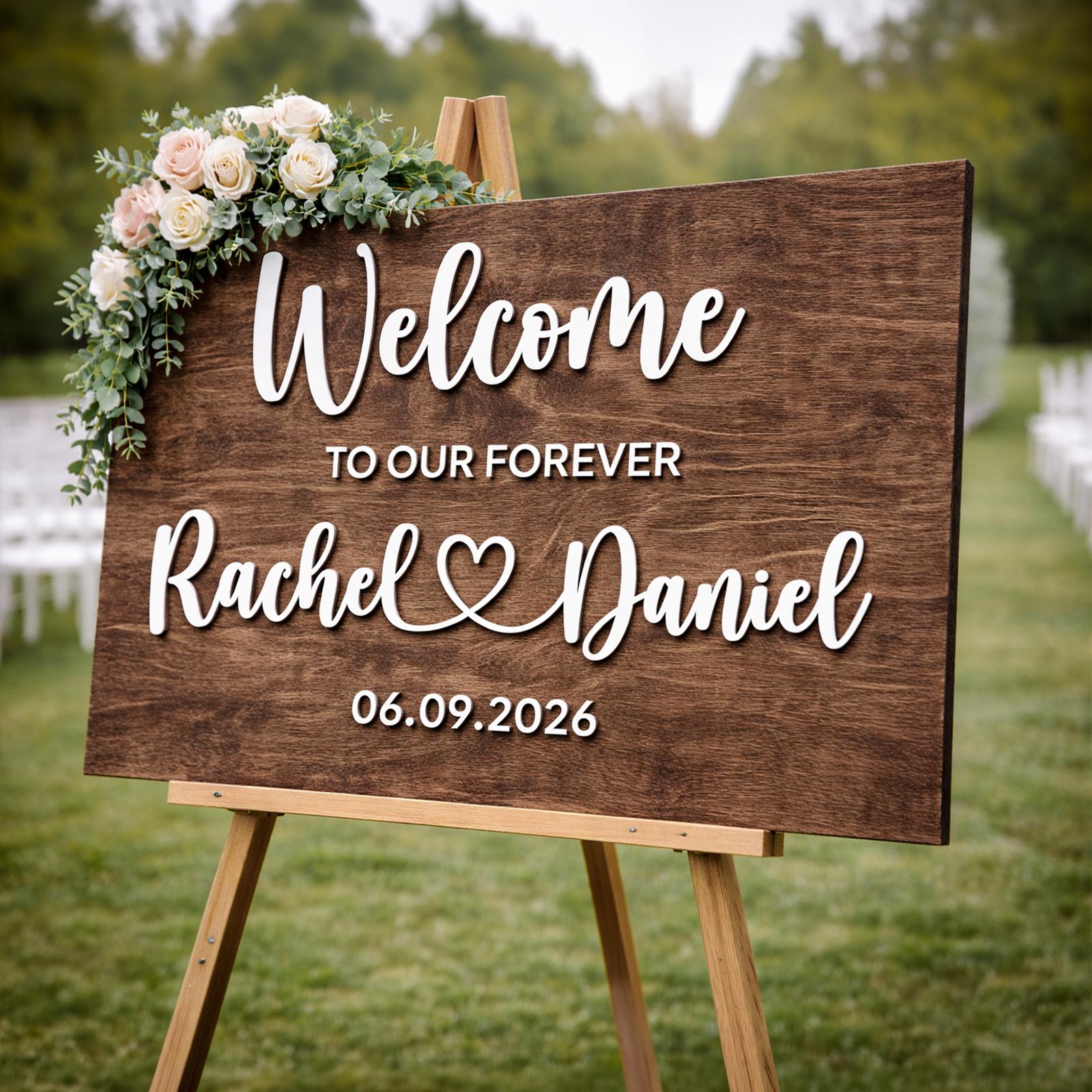 Personalized Rustic Wooden Wedding Welcome Sign, 3D Raised Lettering ...