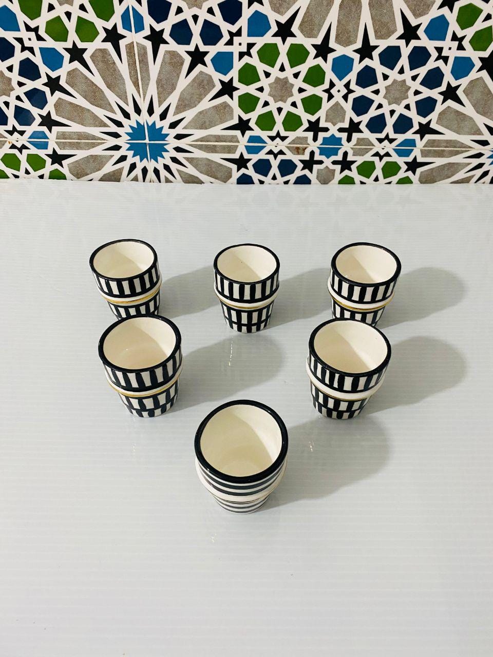 Black White Cups-14k Gold Accent Cup-moroccan Cups-handmade Cups ...