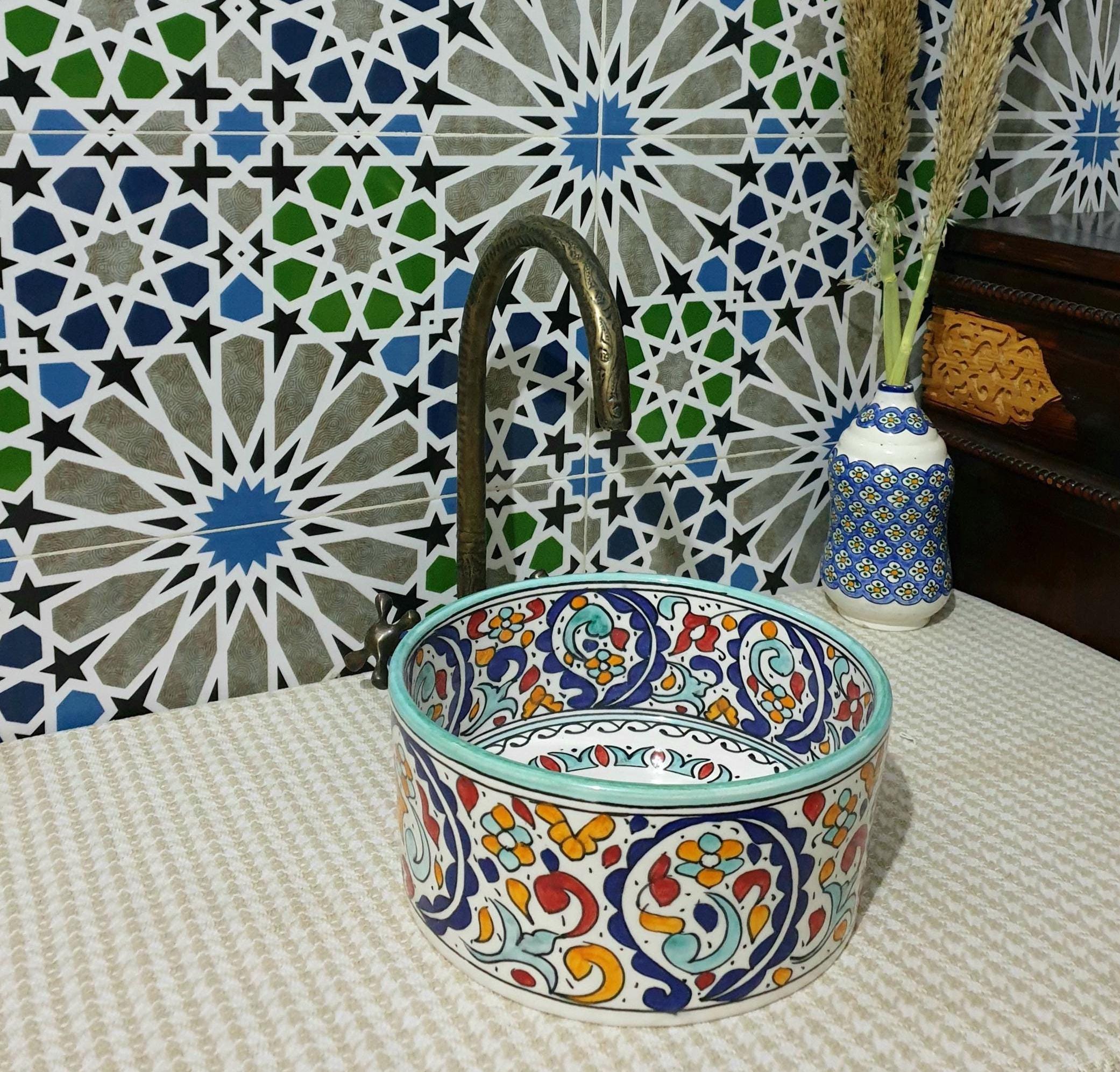 Handmade Moroccan Ceramic Sink Basin-multicolor Floral Pattern Wash ...