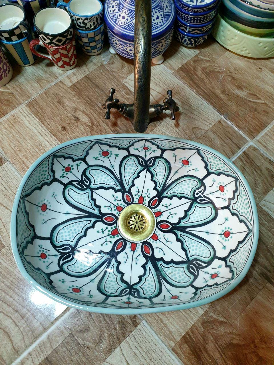 Moroccan Ceramic Sink-artisan Oval Basin-handcrafted Bathroom Decor ...
