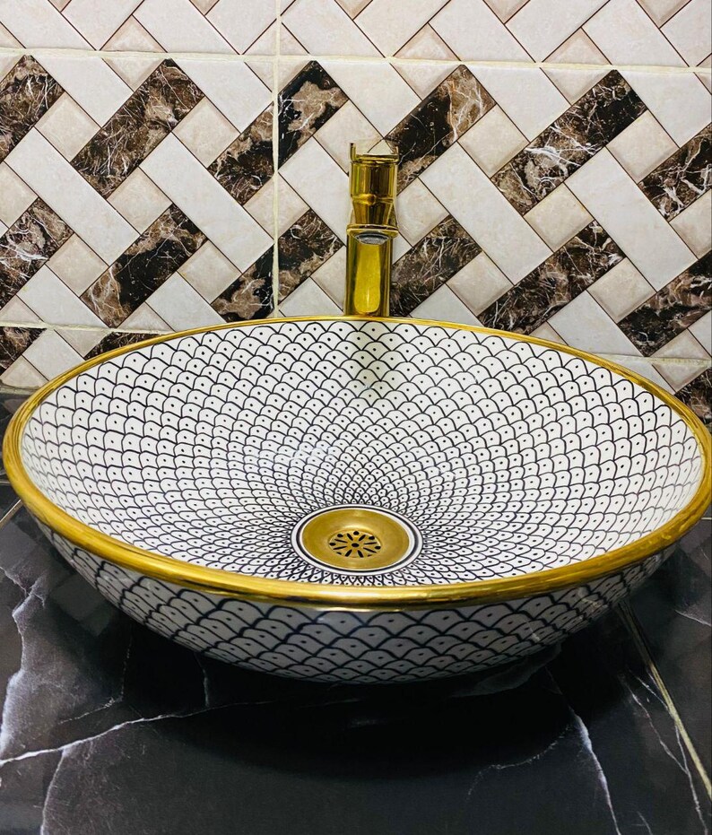 Moroccan Ceramic Basin-bathroom Wash Basin-copper Rim Ceramic Wash ...