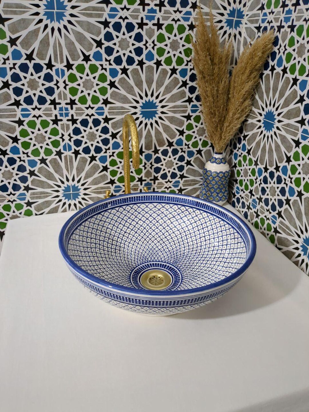 Blue Pattern Vessel Sink-ceramic Sink for Bathroom-hand-painted Blue ...