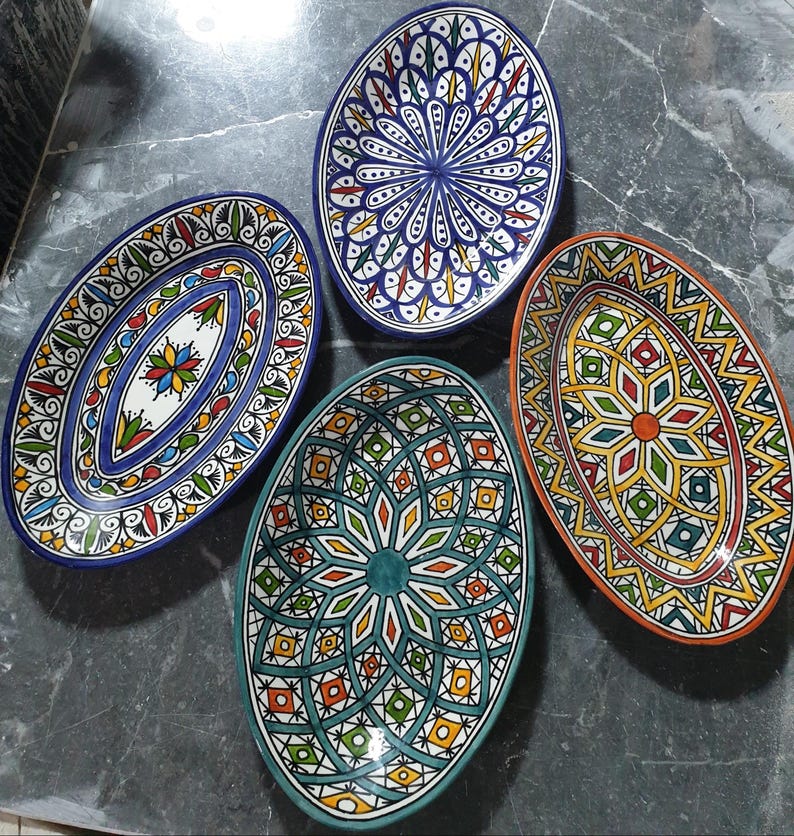 Hand-painted Moroccan Ceramic Oval Plates-colorful Traditional Serving ...