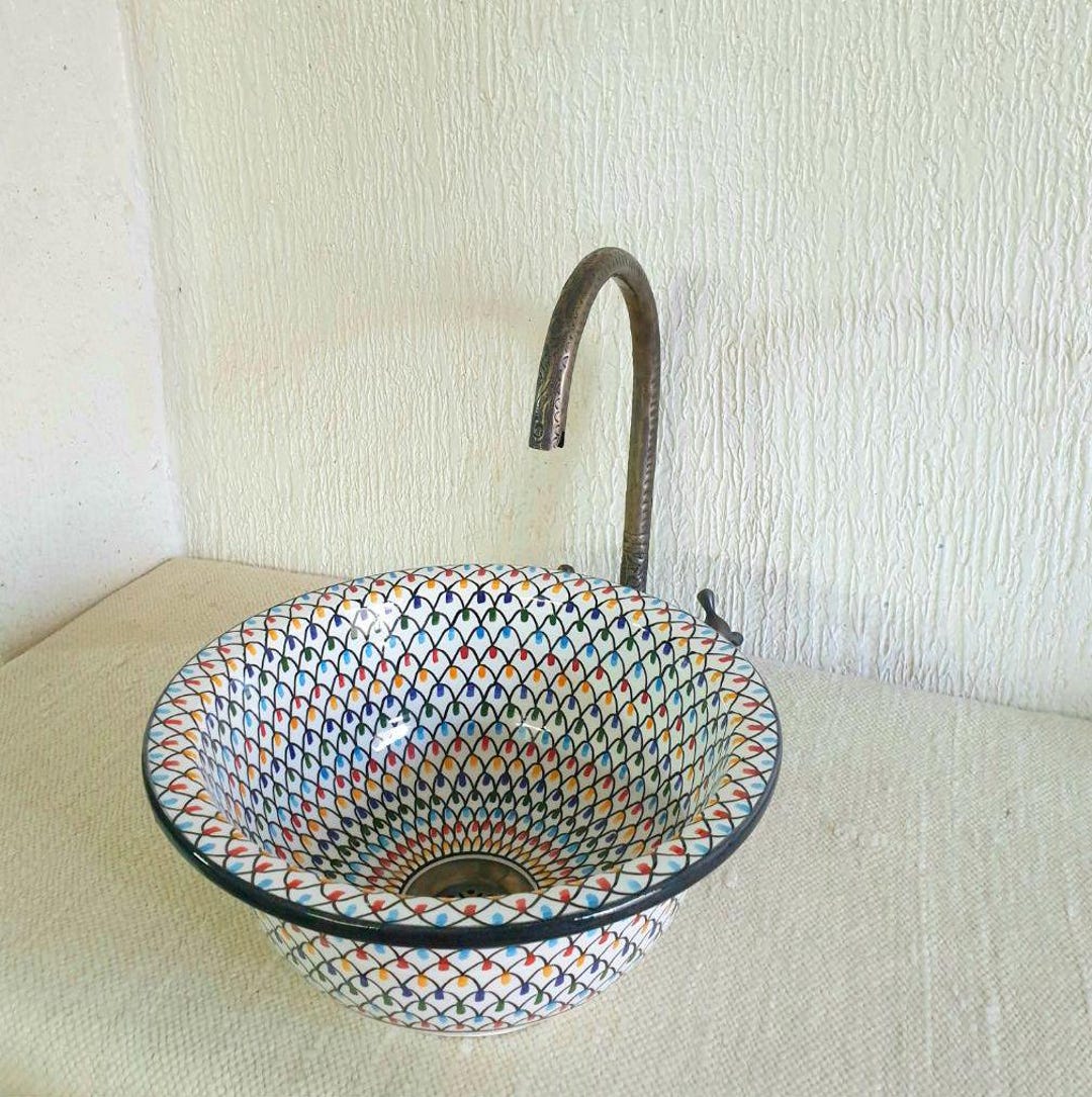 Moroccan Ceramic Sink-handmade Basin-artisan Geometric Sink-colorful ...