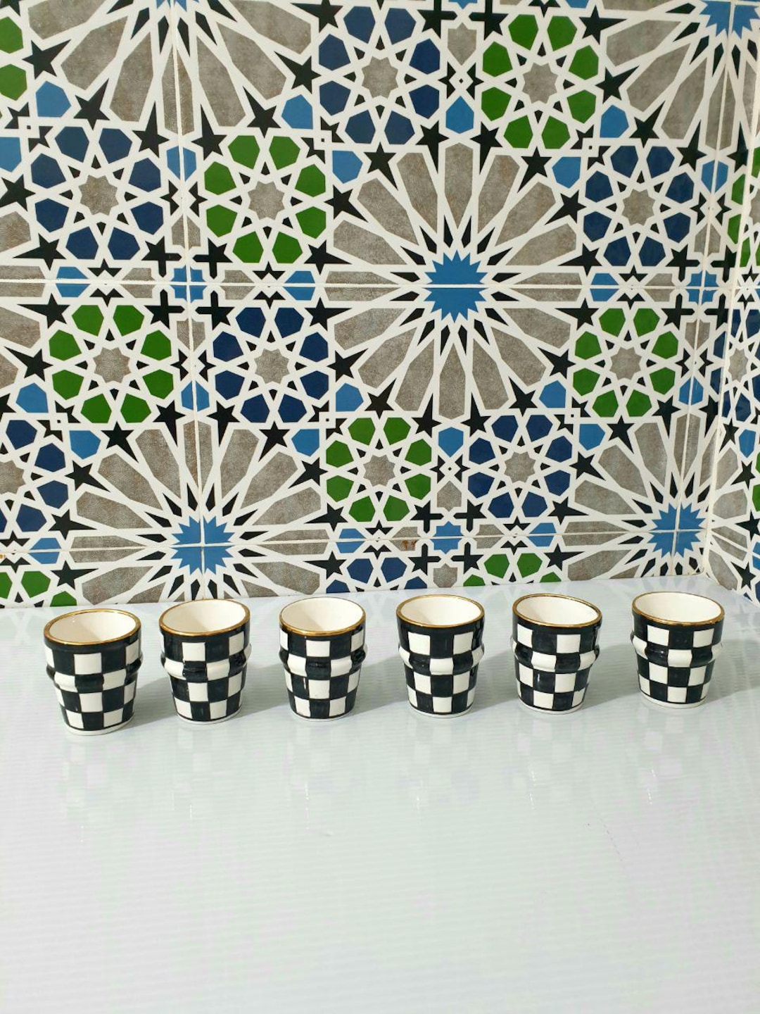 Ceramic Cups-set of 6 Handmade Ceramic Espresso Cups-black and White ...