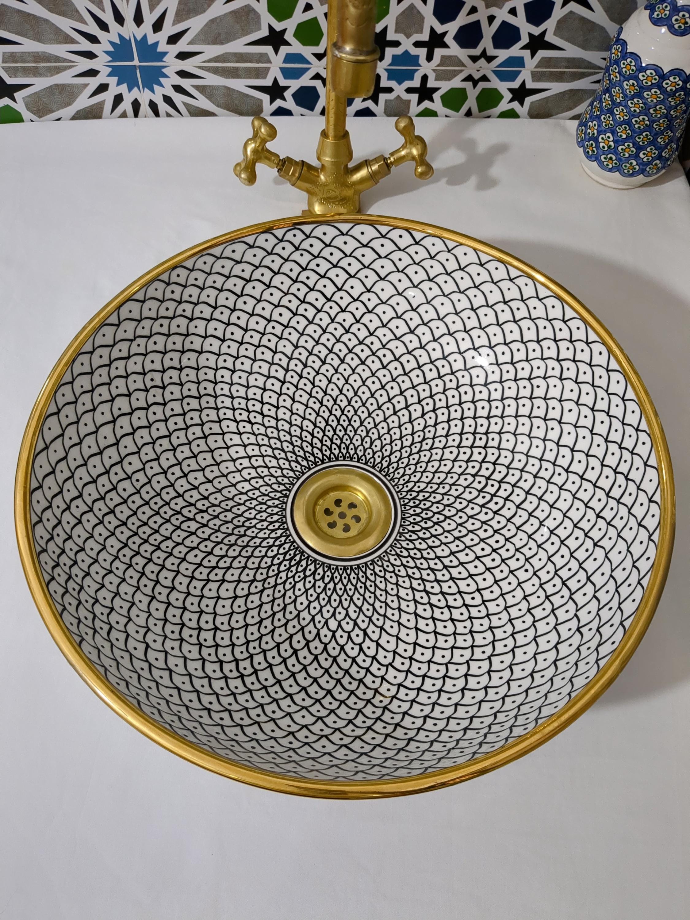 Moroccan Ceramic Basin-bathroom Wash Basin-copper Rim Ceramic Wash ...