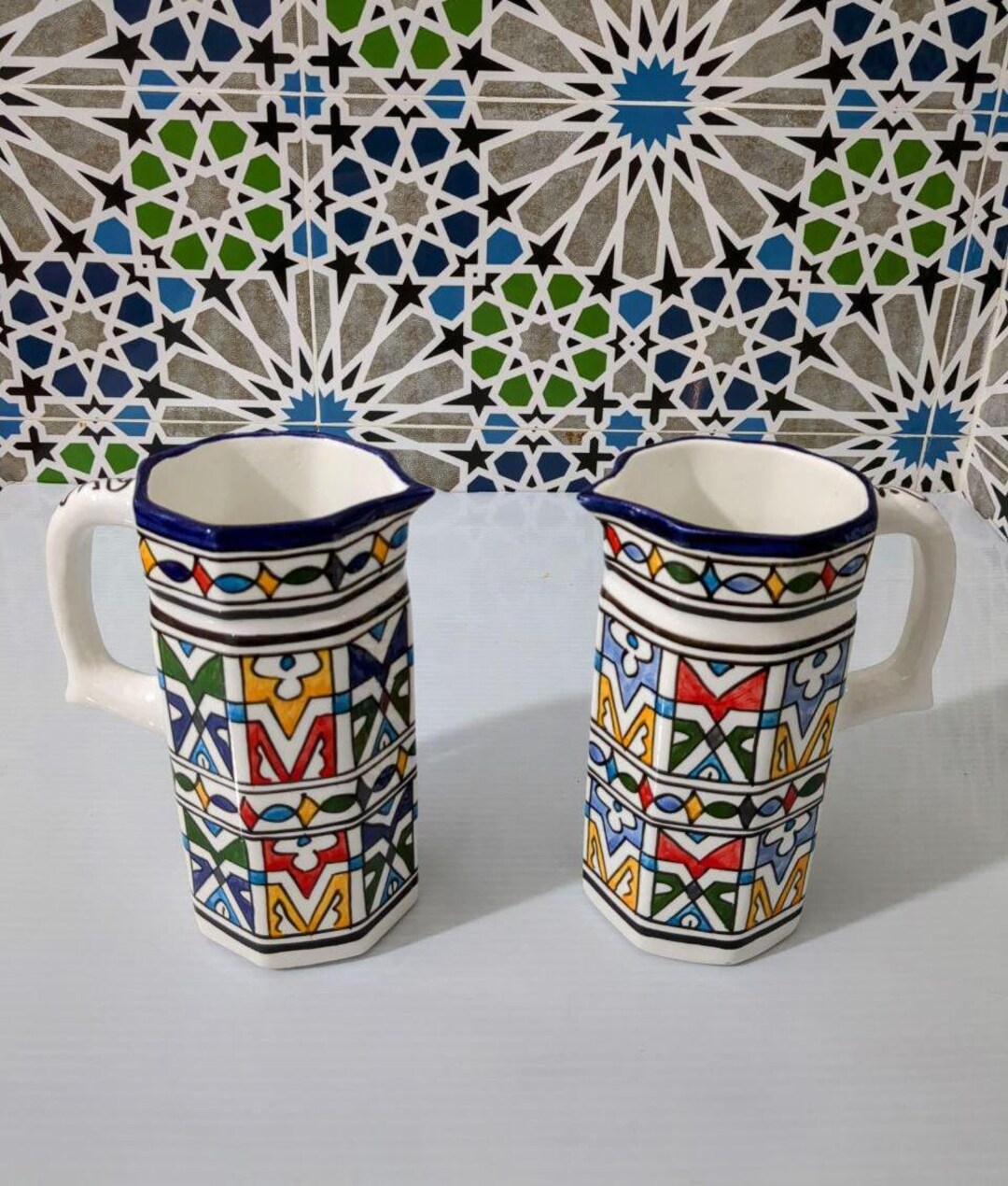 Moroccan Ceramic Pitcher-handmade Water Jug-colorful Pottery Jug ...