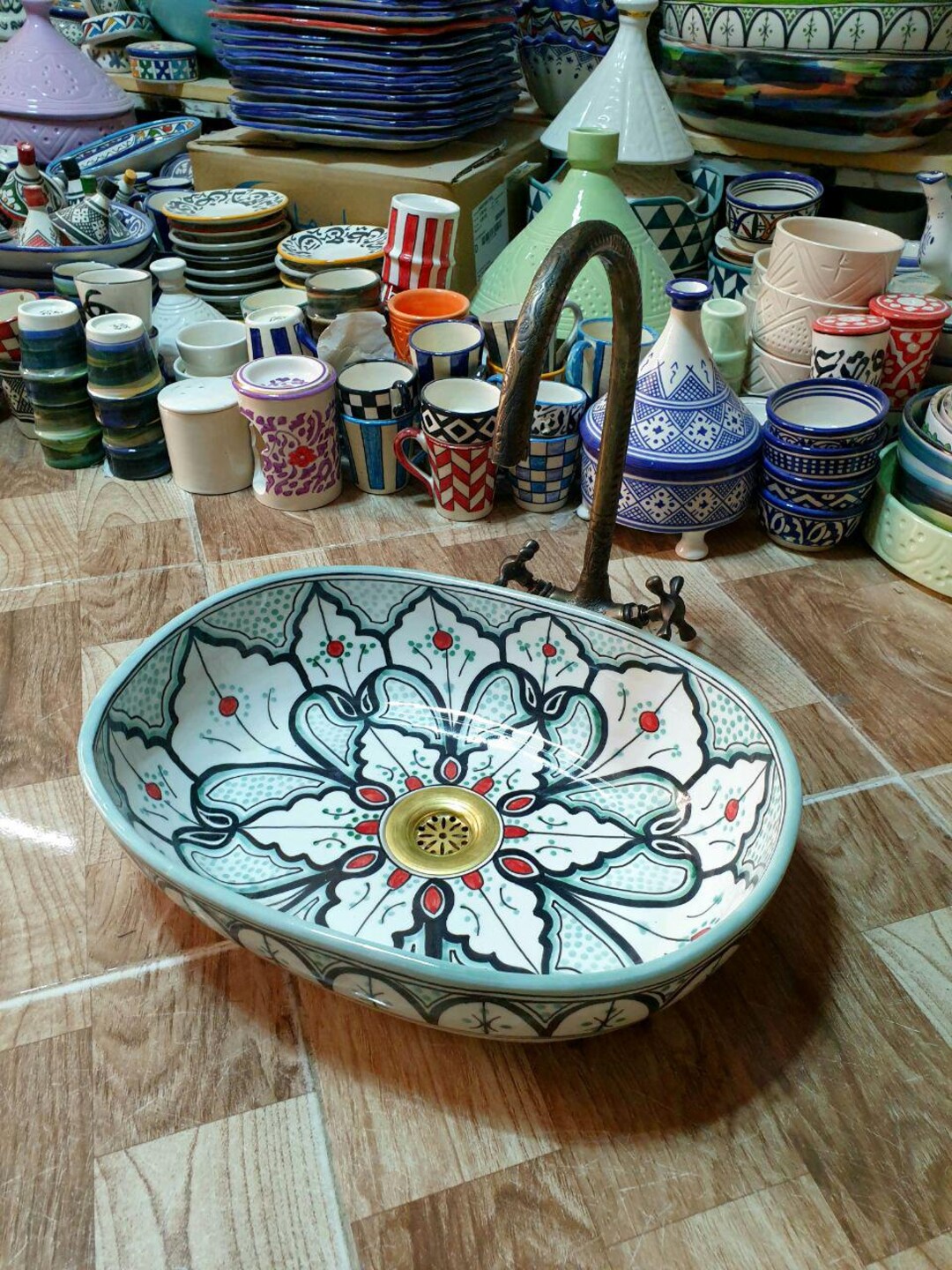 Moroccan Ceramic Sink-artisan Oval Basin-handcrafted Bathroom Decor ...