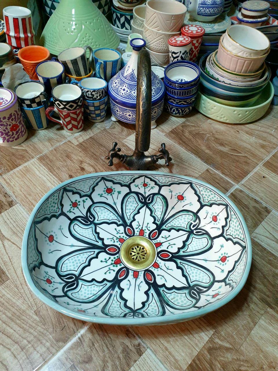 Moroccan Ceramic Sink-artisan Oval Basin-handcrafted Bathroom Decor ...
