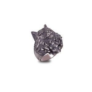 Wolf Silver Ring, Sterling Silver Wolf Ring, Wolves Chief Ring, Black ...