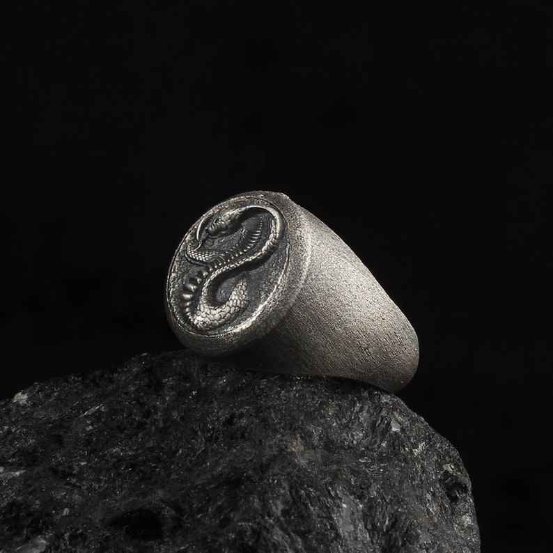 Snake Signet Ring Silver Snake Ring Mens Snake Ring - Etsy