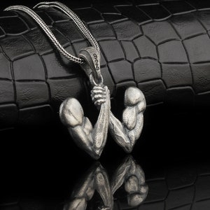 Bodybuilder Necklace Silver, Armwrestling Necklace, Firm Handshake ...