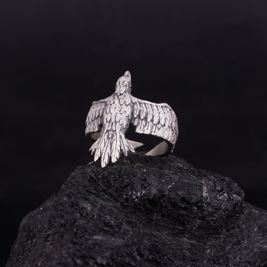 The Crow Ring Sterling Silver Adjustable Raven Silver Ring - Etsy